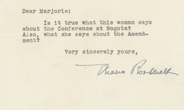 Eleanor Roosevelt Signed Letter Bogota Conference | Raab