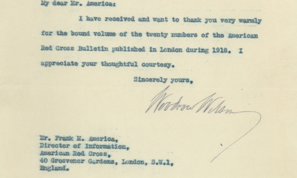Woodrow Wilson Signed Letter Thanks Director Red Cross | Raab