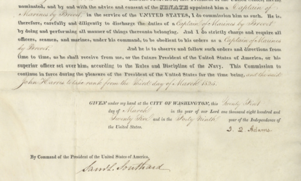 John Quincy Adams Signed Document Captain of Marines | Raab