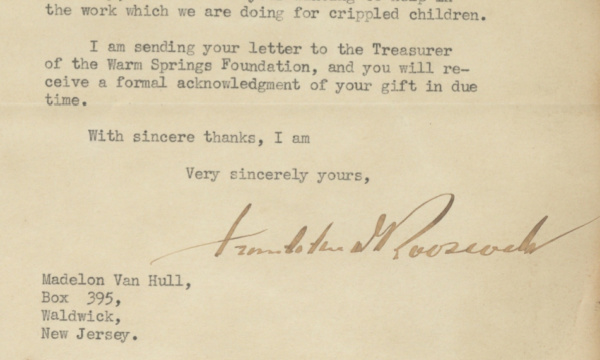 Franklin D. Roosevelt Signed Letter Girl’s Contribution | Raab