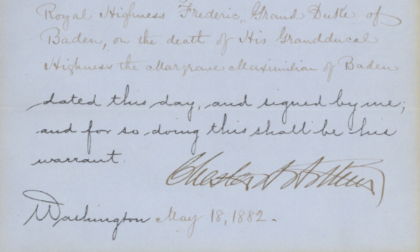 Chester A. Arthur Signed Document Frederick of Baden | Raab
