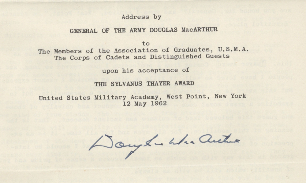 Douglas MacArthur Signed Letter Duty Honor Country | Raab